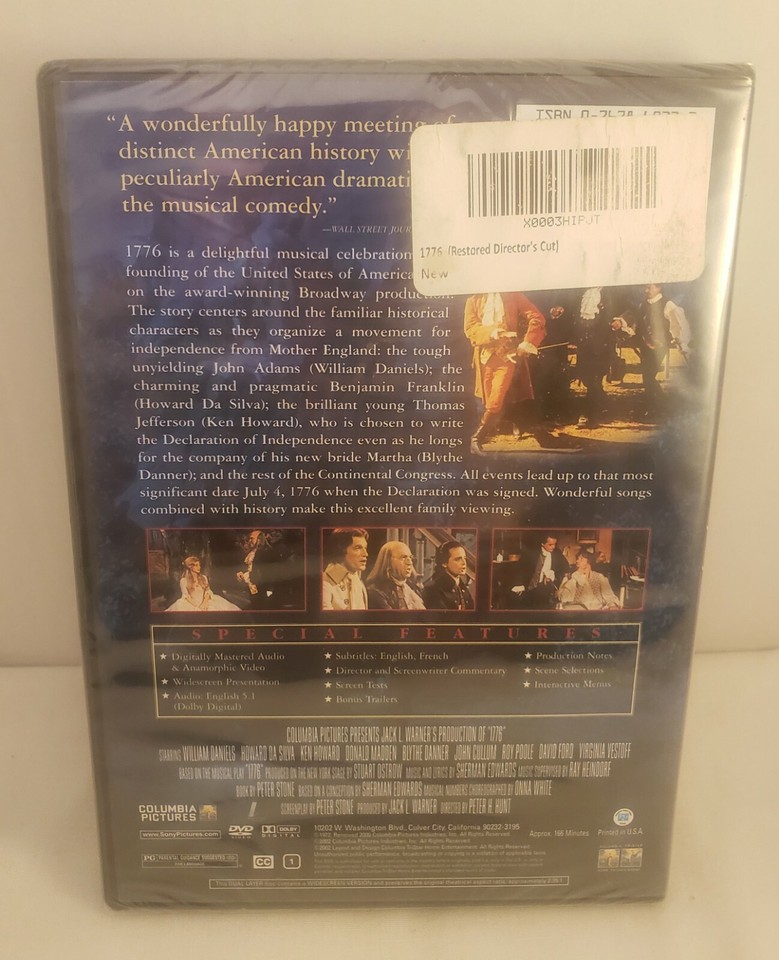 1776 DVD Restored Directors Cut WideScreen OOP 2002 TONY Musical-Based ...