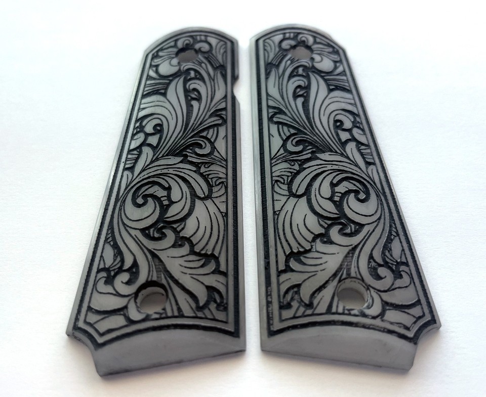 1911 Full Size Grips Engraved Classic Floral Scroll - V3 | eBay