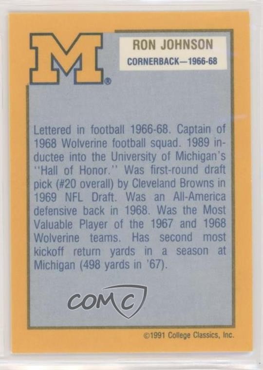 1991 Collegiate Classics Michigan Wolverines Ron Johnson 0w6 | eBay