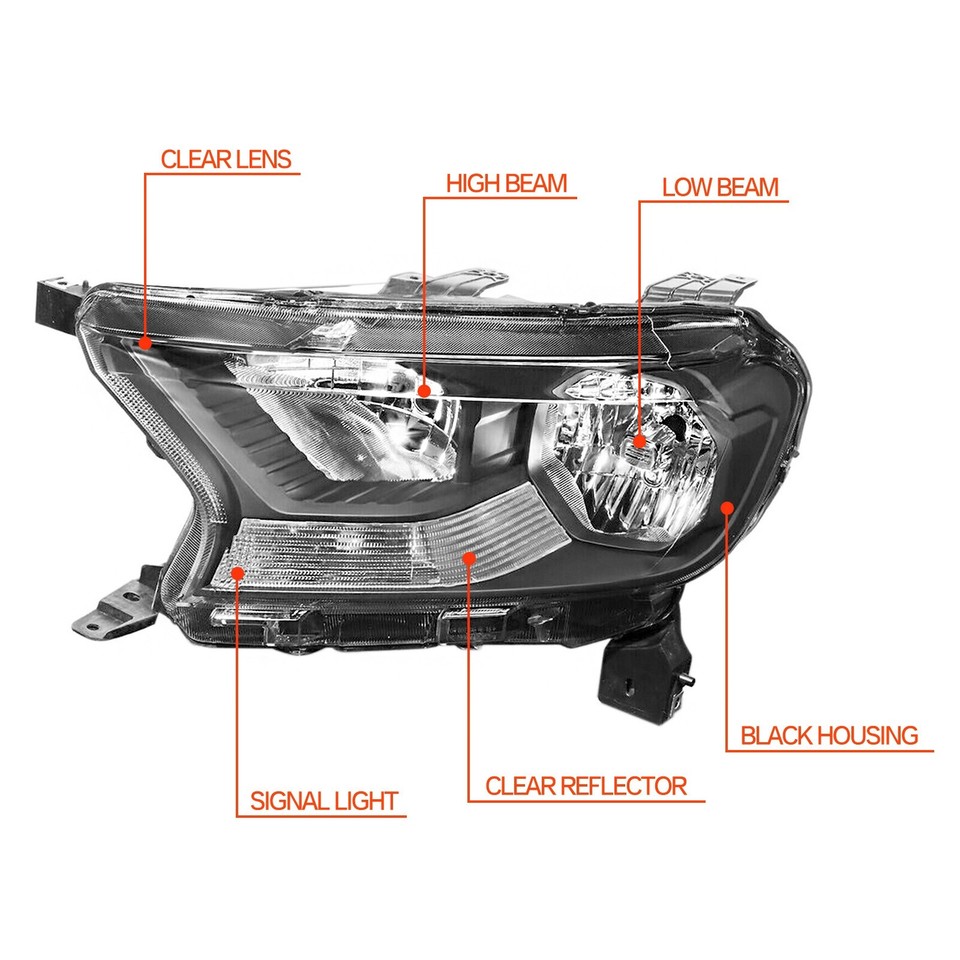 HeadLamps Headlights Halogen Black Left+Right For 2019-2023 Ford Ranger ...