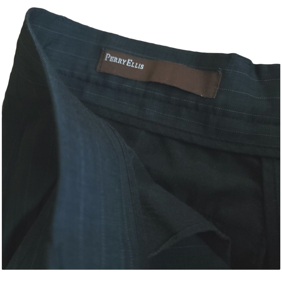 Perry Ellis Mens Gray Striped Dress Pants Slacks Flat Front Uncuffed ...