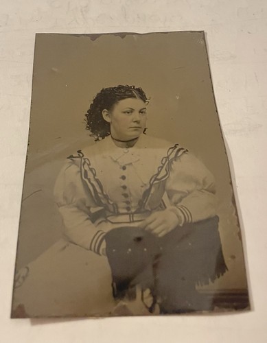 Antique Tin Type Photo Woman in Dress with Buttons | eBay