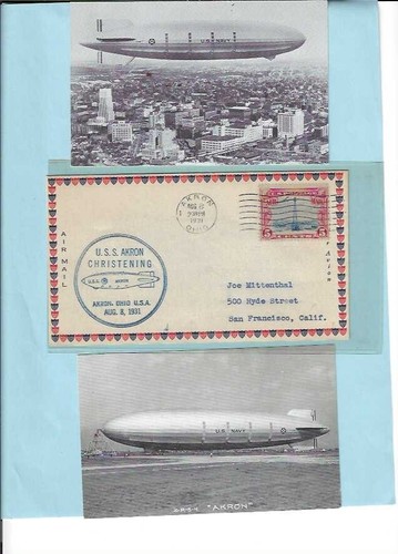 USS Akron - Airship, postcards. Postal cover for Christening Aug 8 1931 ...