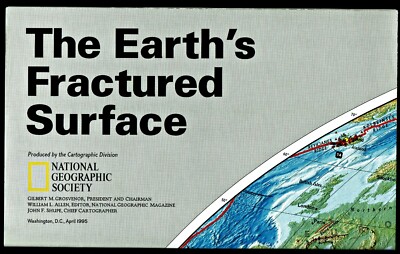 1995-4 EARTH'S PLATES Fractured Surface National Geographic Map Poster ...