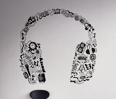 Headphones Wall Decal Music Earphones Vinyl Sticker Removable Art Decor ...