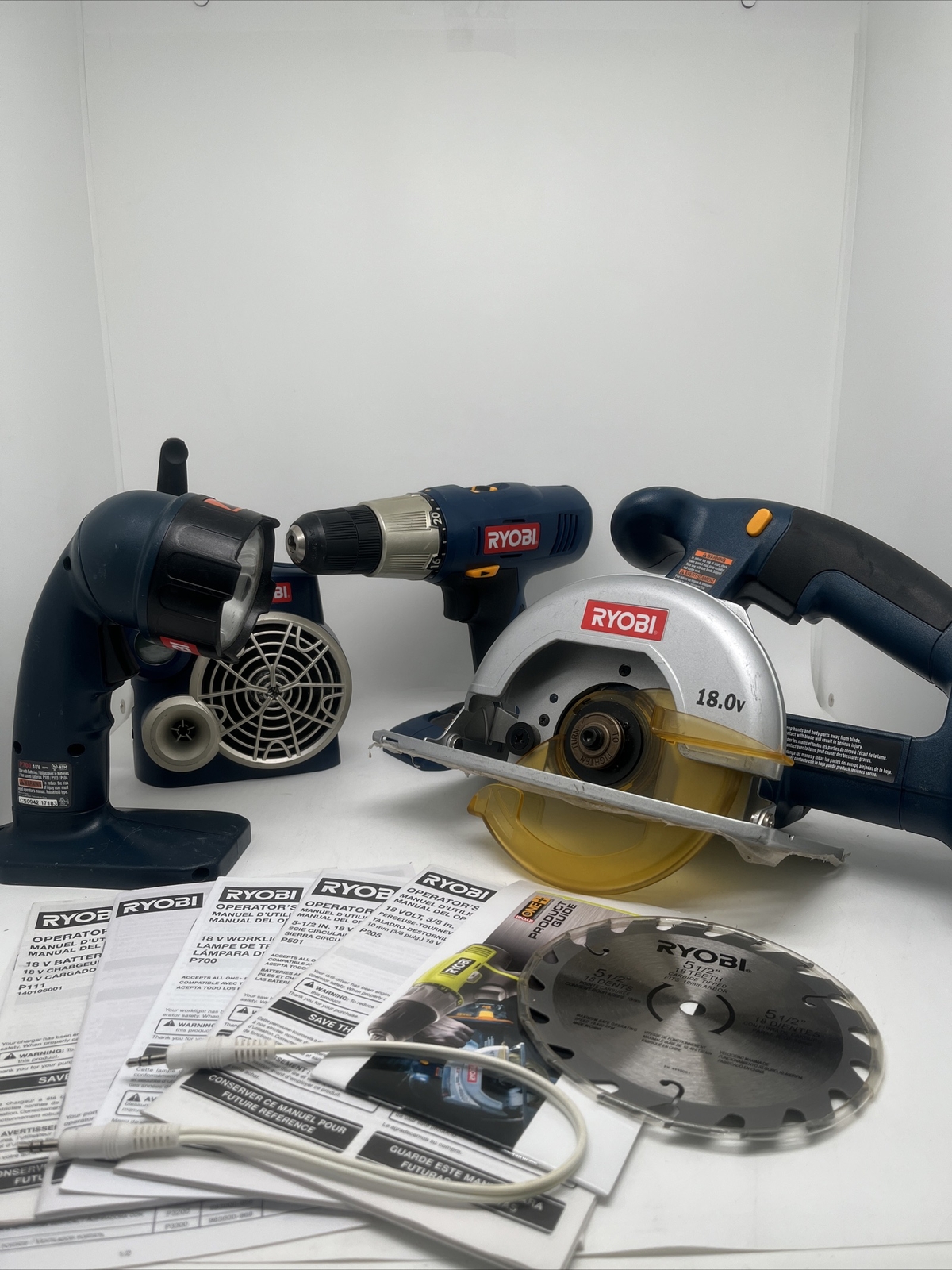 Ryobi Power Tool SET- Drill P205/ RadioP740/ Flashlight P700/Saw P501 ...