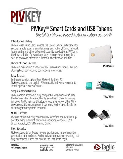 Taglio Pivkey C910 Certificate Based PKI Smart Card for Authentication ...