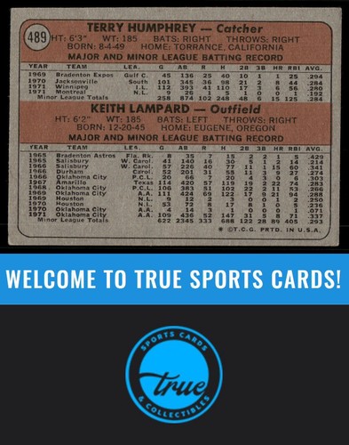 1972 Topps #489 Expos 1972 Rookie Stars (Terry Humphrey / Keith Lampard ...