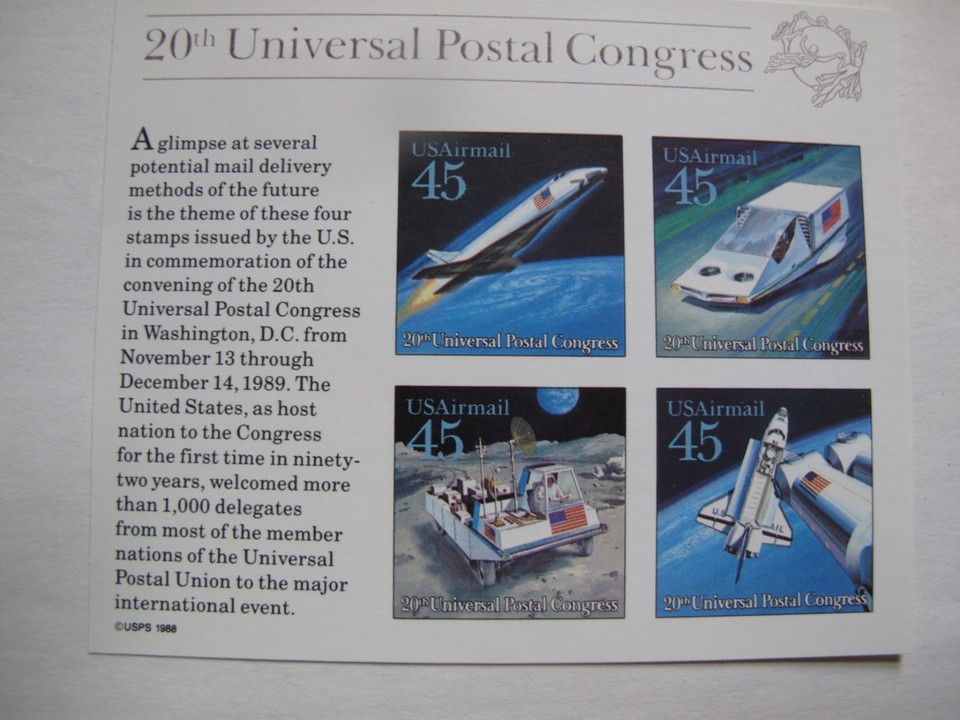 Future Mail US Scott #C122-C125 Block & C126 UNIVERSAL POSTAL CONGRESS ...