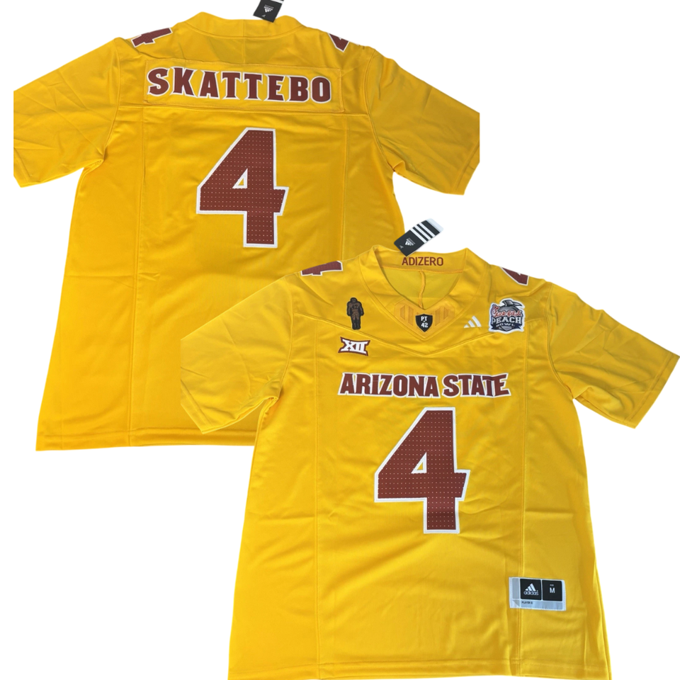 Cam #4 Skattebo Peach Bowl Patch WOMEN Stitched Jersey Yellow/Maroon ...