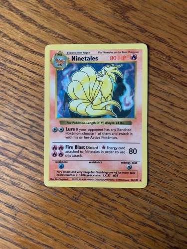 Ninetales (Shadowless) - Base Set - Holo Rare 12/102 Lightly Played ...