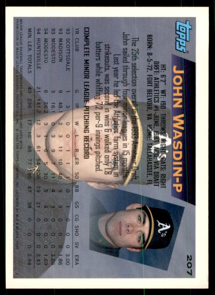 1995 Topps John Wasdin A Baseball Cards #207 | eBay