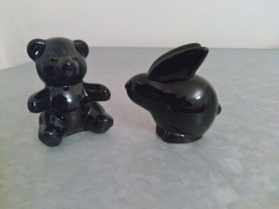 Oneida Lead Crystal, Black Glass, Bear & Rabbit, Paperweights, Each 3 ...