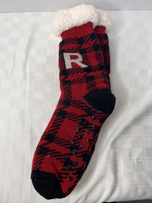NEW PLUSH-LINED MID-CALF MONOGRAM BUFFALO PLAID SLIPPERS SOCKS - LETTER ...