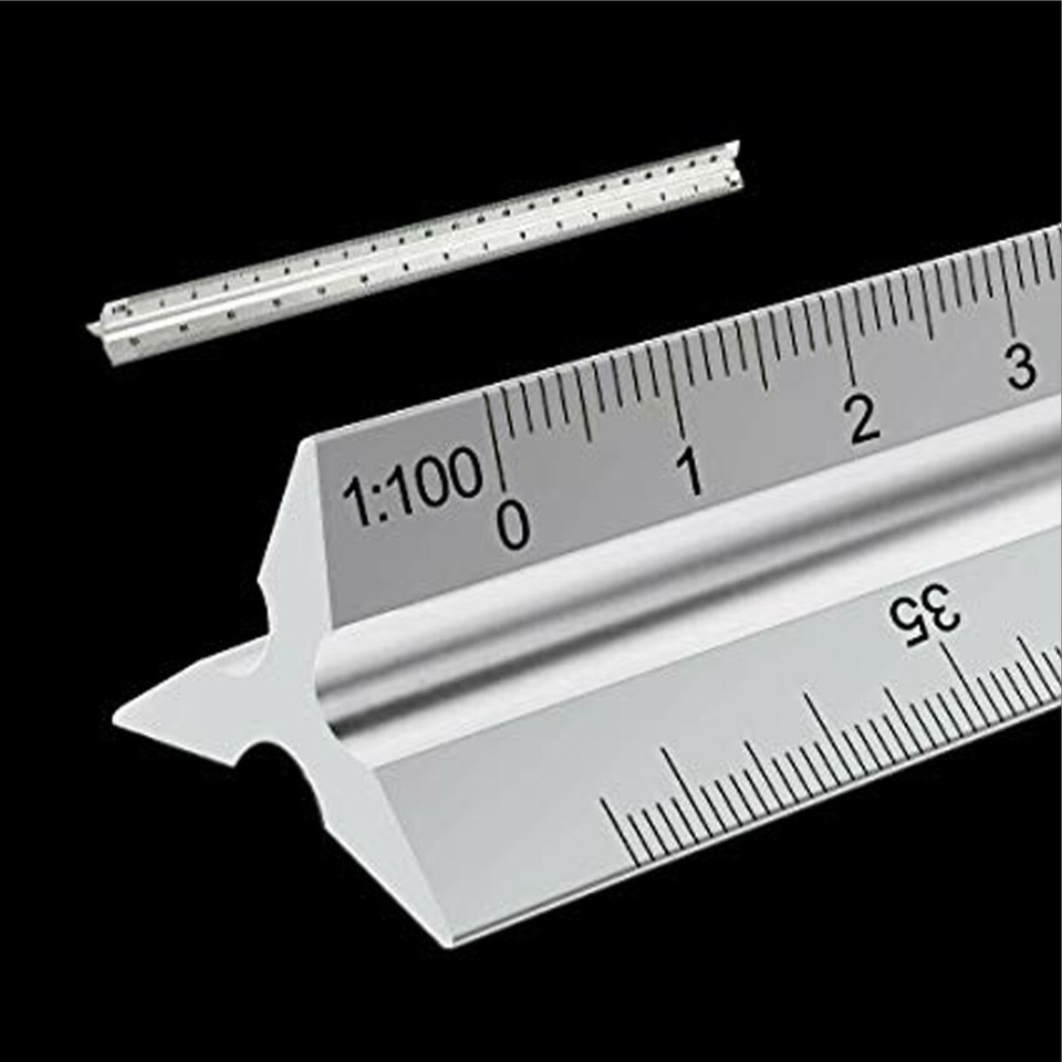 30cm TECHNICAL DRAWING RULER Engineer Metal Triangular Scale Rule ...