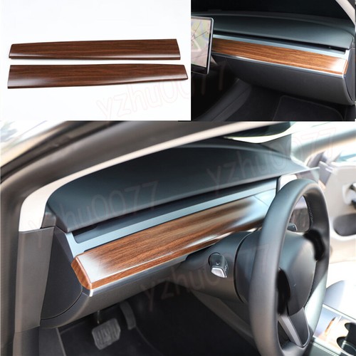 For 2017-2020 Tesla Model 3 ABS Wood Grain Look Dashboard Panel Cover ...