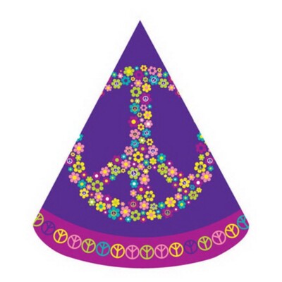 Groovy Girl Peace Sign Hippie Flowers Birthday Party Paper Hats x 8 ...