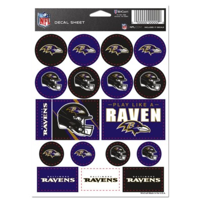 BALTIMORE RAVENS 17 LOGO VINYL STICKER SHEET NEW WINCRAFT 👀 | eBay