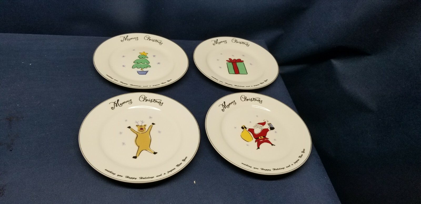 MB Merry Brite Merry Christmas Set/4 Dessert/Appetizer Plates Nice! | eBay