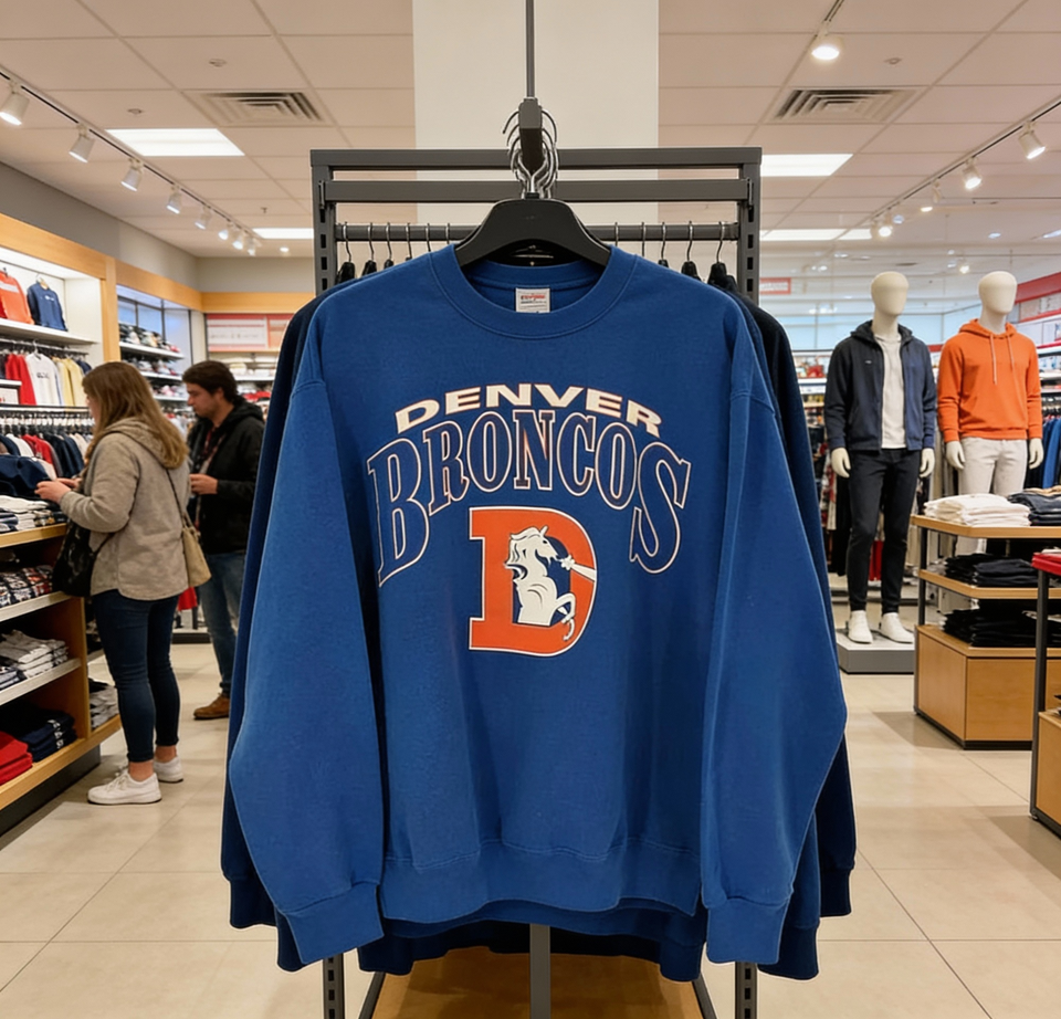 Retro Denver Broncos logo graphic royal color Unisex Crewneck ...