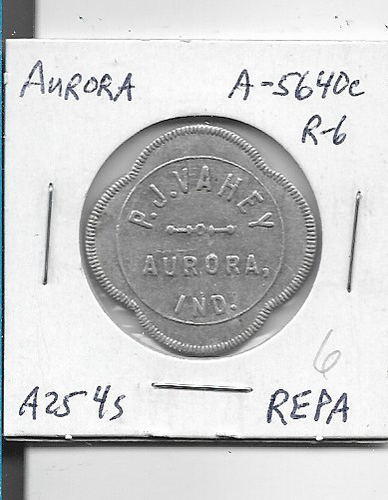 Aurora, Indiana Trade Token P.J. VAHEY 5¢ | eBay