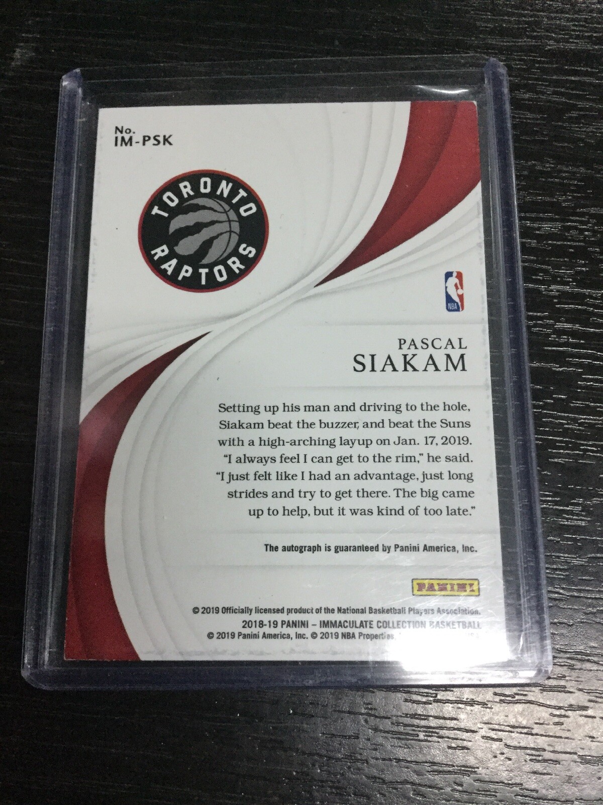 2018-19 Panini Immaculate Collection - Immaculate Moments Pascal Siakam ...