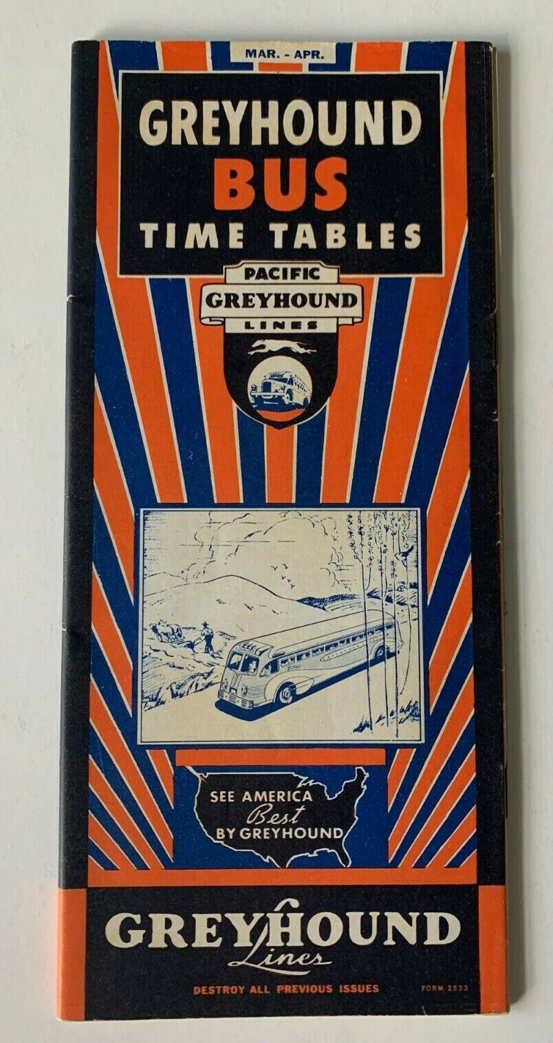 Vintage March 1937 Greyhound Bus Timetable Brochure Pacific Greyhound ...