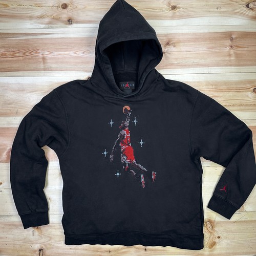 Nike Air Jordan Pullover Hoodie Embroidered Pixel Jumpman Black Red ...