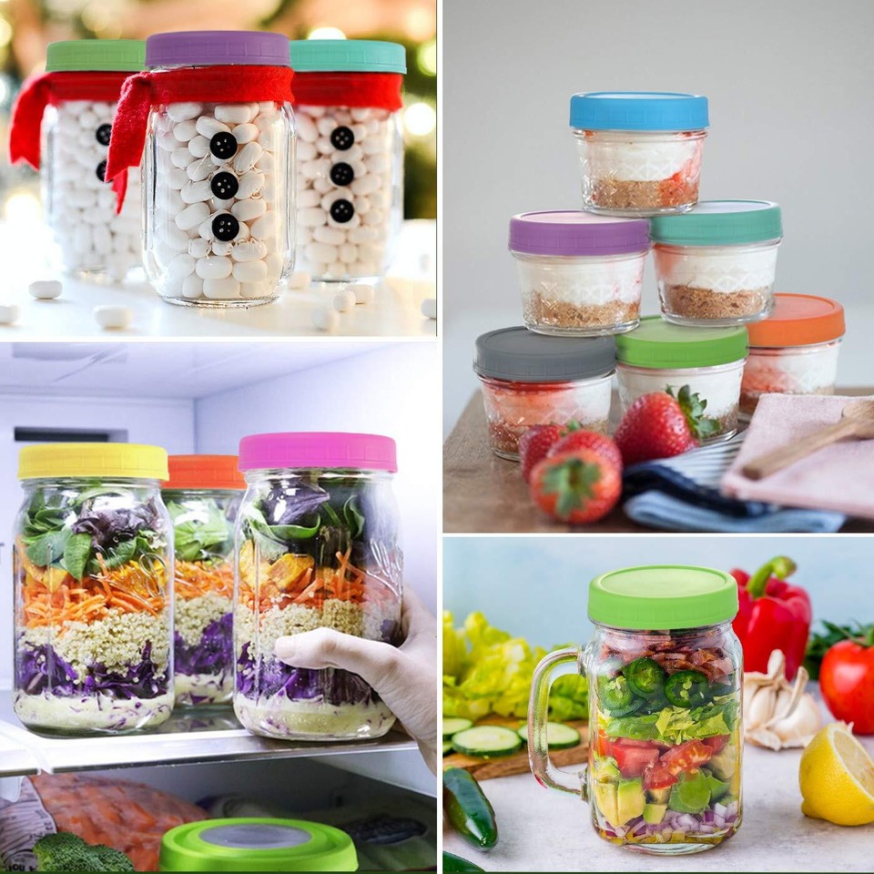 16x Colored Plastic Mason Jar Lids for Canning Storage Jars, Wide Mouth ...