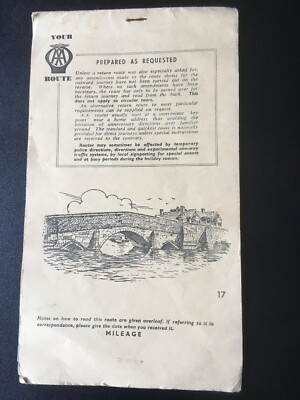 AA AUTOMOBILE ASSOCIATION ROUTE PLAN 1958 | eBay UK