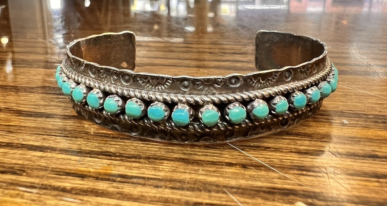Zuni JP Ukestine Sterling Silver 925 Cuff Bracelet W/ Turquois *Pre ...