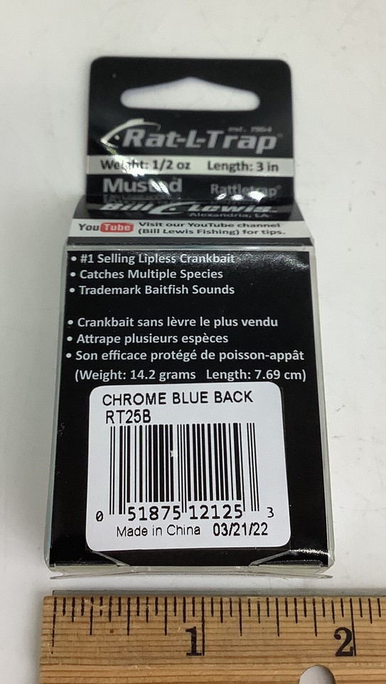 Rat-L-Trap Lipless Crankbait 1/2oz Chrome Blue Back Fishing Lure RT25B ...