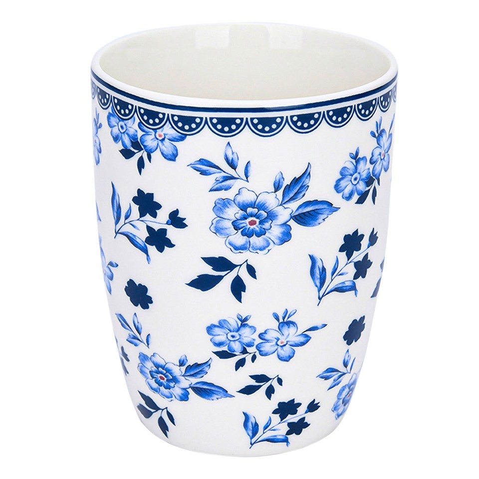 4-pc Blue White Porcelain MUGS Floral Bone China Mismatched Coffee Mugs ...
