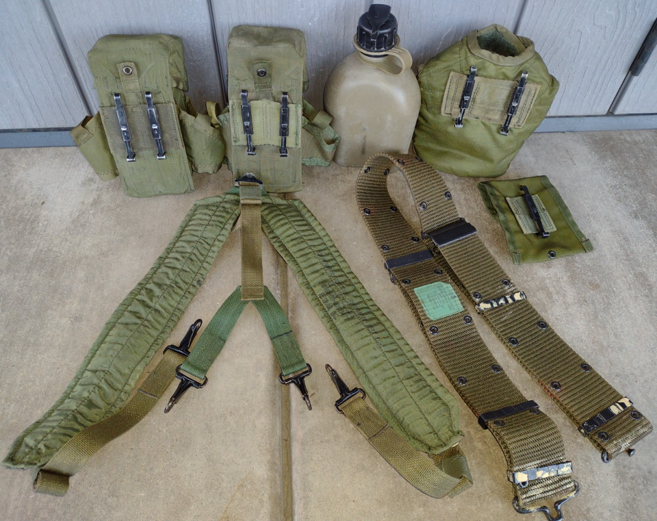 USGI ALICE WEB GEAR LBE 1970s w/ CANTEEN MAG POUCHES LARGE PISTOL BELT ...