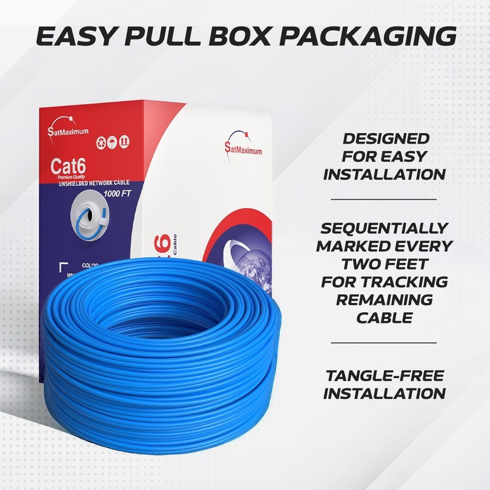 CAT6 1000FT Blue UTP Ethernet Cable 23AWG Network LAN Solid Bulk Wire ...