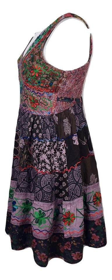 Plus Size Patchwork Dress Knee Length Embroidered Smocked Back One Size ...