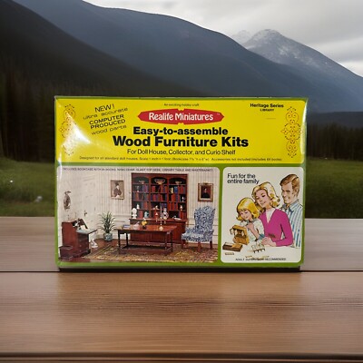 New Sealed Real Life Miniatures Wood Furniture Kit Heritage Library Kit ...
