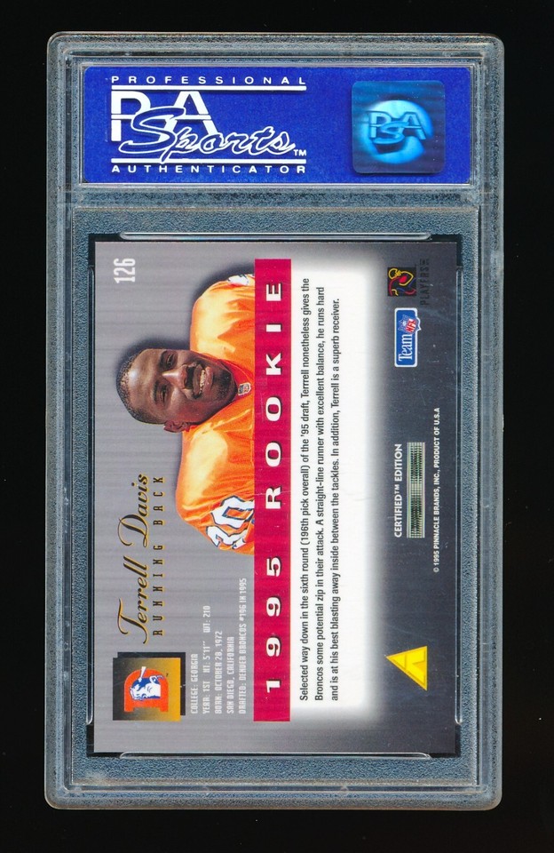 PSA 10 TERRELL DAVIS 1995 SELECT CERTIFIED #126 RC ROOKIE CARD *GEM ...
