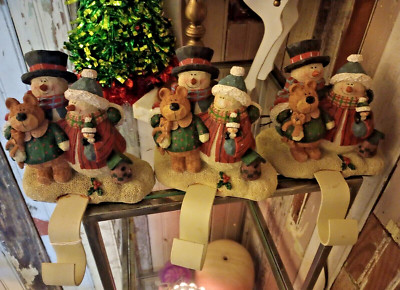 Set of 3 Mr & Mrs Snowman, with Teddy Bear & Baby Bear Stocking Hangers ...