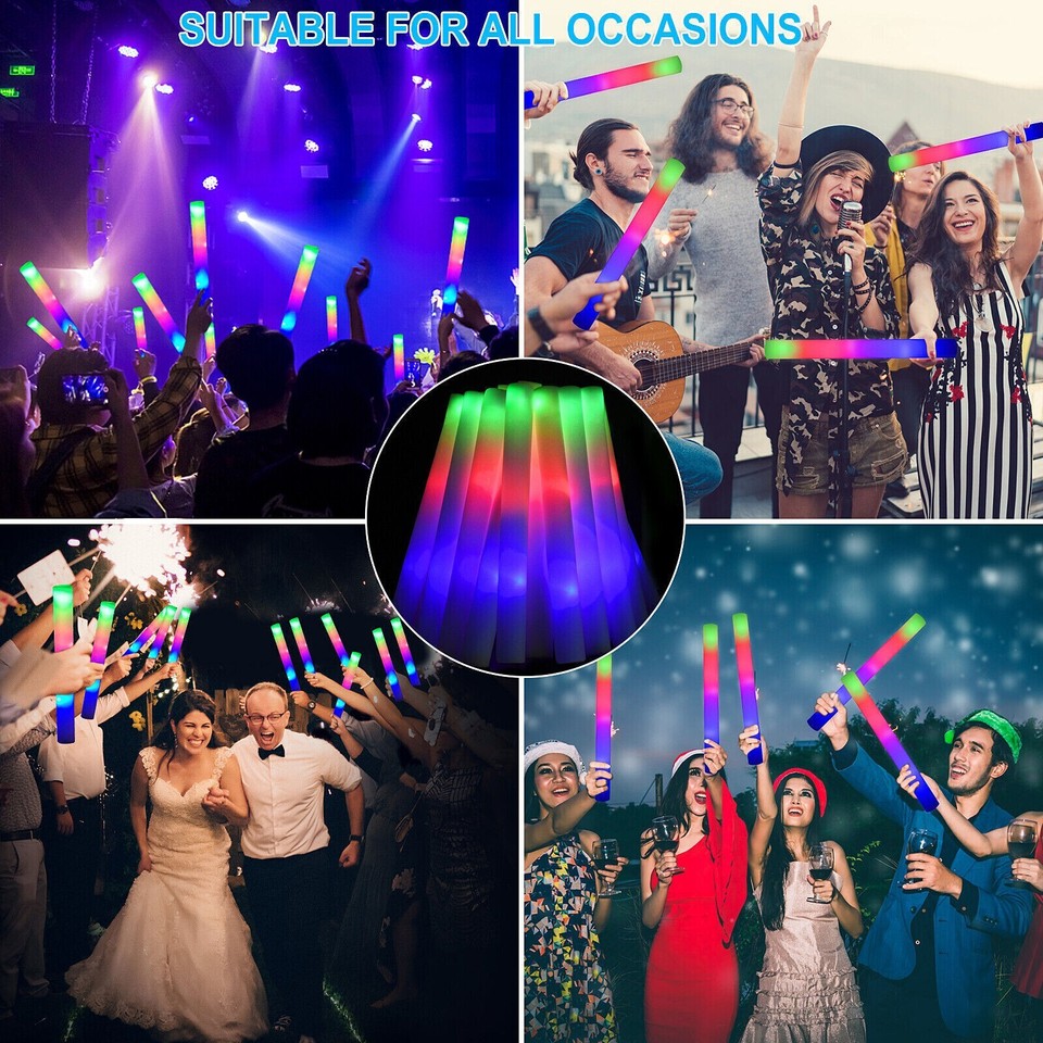 100PCS Light Up Foam Sticks Wands Rally Flashing Glow Stick Party Rave ...