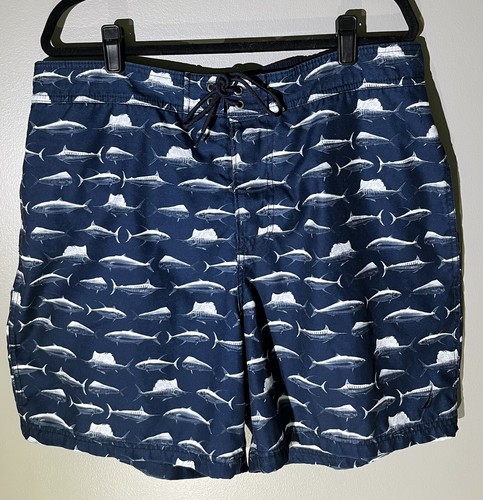 Nautica Board Shorts Navy Blue Fish Print Swim Surf Beach Boating XL | eBay