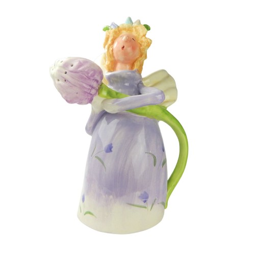 Fairy Angel Pitcher w Flower Watering Can Ceramic Pottery Light Purple ...