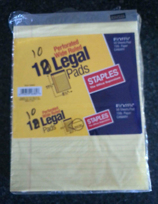 10 STAPLES PERFORATED WIDE RULED 8 1/2" x 11 3/4" YELLOW PADS | eBay