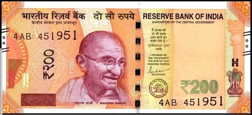 2021 India 200 Rupees INR Currency. 200 Rupees Uncirculated Banknote ...