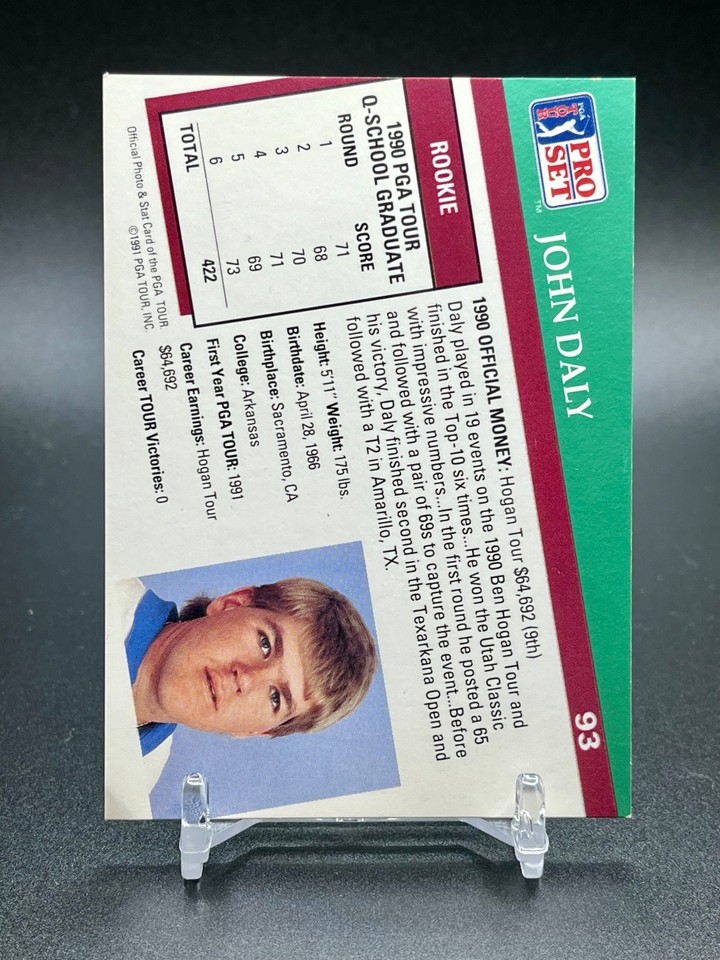 JOHN DALY 1991 Pro Set PGA Tour Card #93 ROOKIE CARD | eBay
