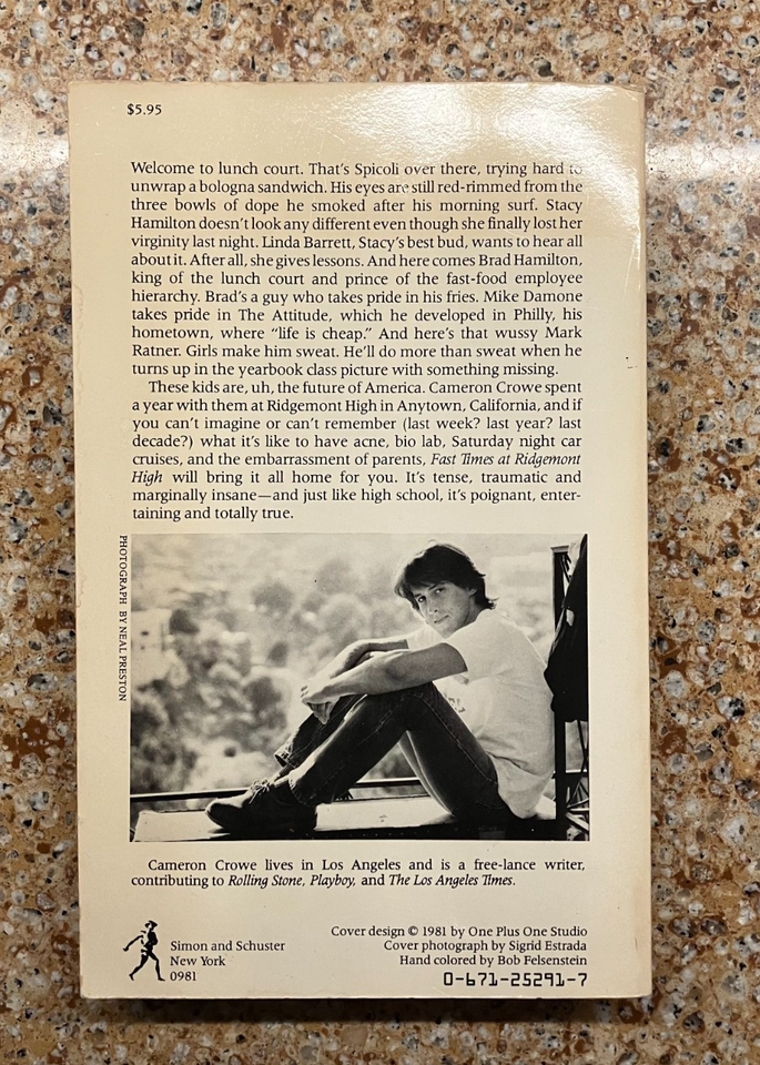 Fast Times at Ridgemont High by Cameron Crowe (PB 1981) Book 1st Ed 1st ...
