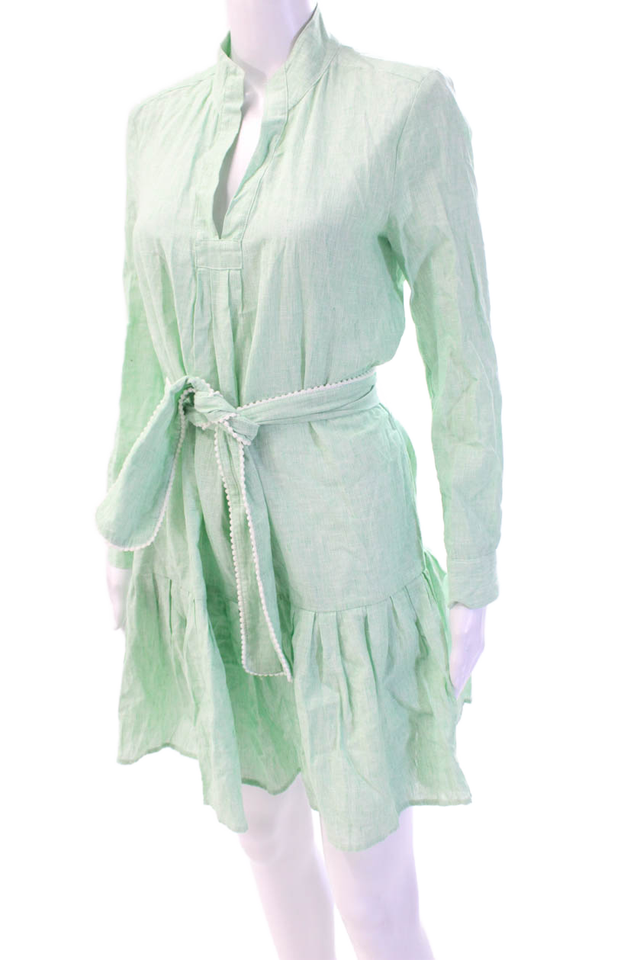 Tuckernuck Women Green Shirt Dress High Neck Long Sleeve Tie Size XS | eBay
