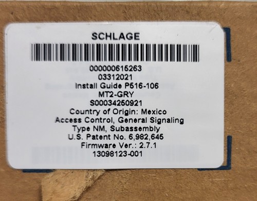 Allegion Schlage 24670119 Smart Card Reader Module Keyless Entry MT2 ...