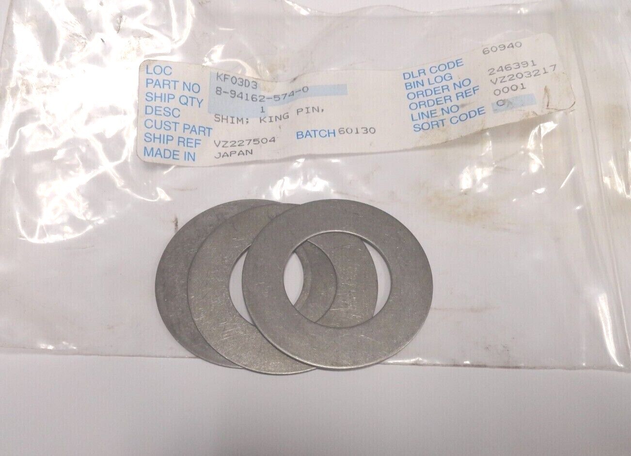 ( 1 ) GENUINE ISUZU 8-94162-574-0 SHIM-King Pin T 0.50 (Pkg Of 3) 1995 ...