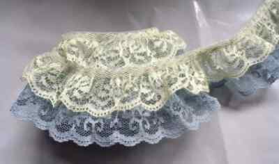 1+3/4-inch-wide ruffled lace ivory/antic blue color price per yard | eBay